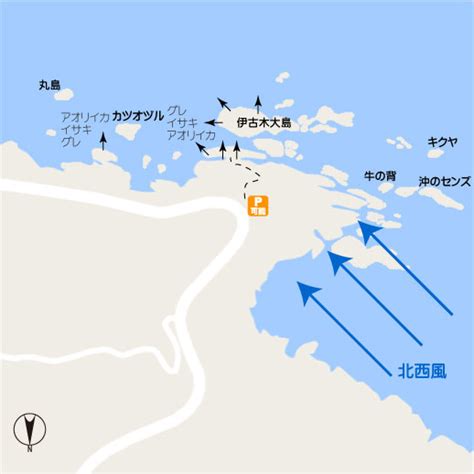 北西風に強い和歌山県白浜町日置 伊古木（いこぎ）の磯釣り場地図。釣太郎