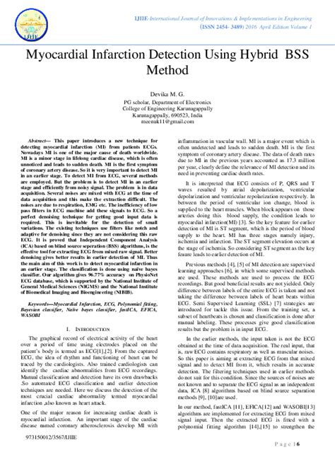 pdf myocardial infarction detection using hybrid bss method