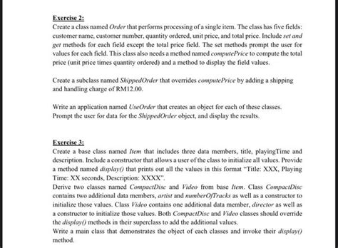 Solved Exercise Create A Class Named Order That Performs Chegg