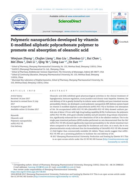 Pdf Polymeric Nanoparticles Developed By Vitamin E Modified Aliphatic Polycarbonate Polymer To