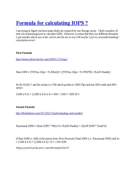 formula for calculating iops calculation error pdf