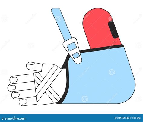 Broken Arm In Bandage Flat Line Color Isolated Vector Object Stock