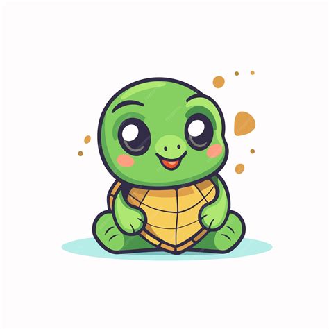 귀여운 아기 거북이 만화 터 일러스트레이션 귀여운 아이 거북이 캐릭터 프리미엄 벡터