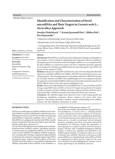 Pdf Identification And Characterization Of Novel Micrornas And Their Targets In Cucumis Melo L