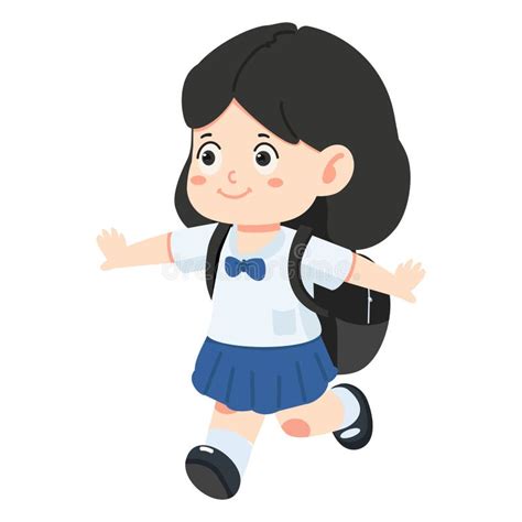 Joyful Girl On Her Way To School Stock Vector Illustration Of Bright