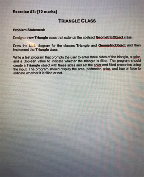 Solved Exercise 3 10 Marks Triangle Class Problem