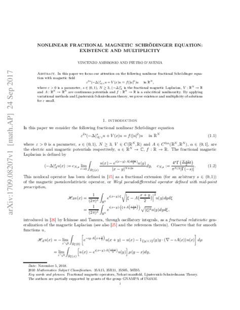 Pdf Nonlinear Fractional Magnetic Schrödinger Equation Existence And