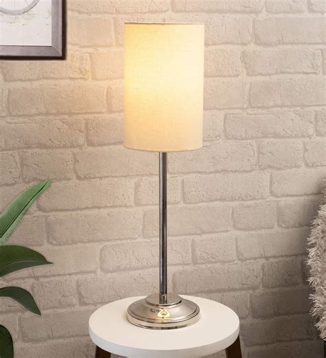 Buy Beige Shade Table Lamp With Stainless Steel Base By Homesake Online Metal Night Lamps