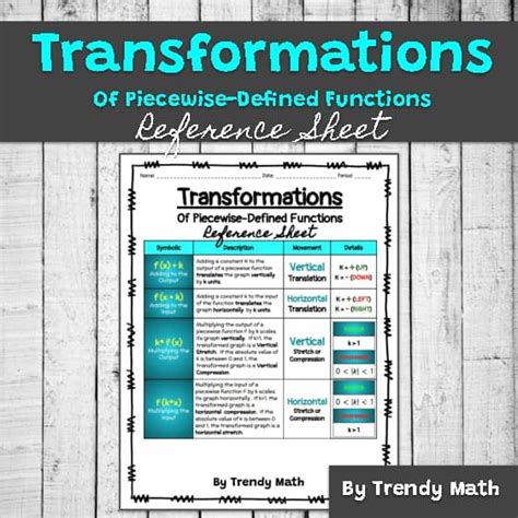 Transformations Of Piecewise Defined Functions Reference Sheet By