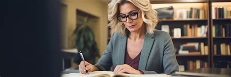 Premium Photo Mature Businesswoman Writing In Her Diary In An Office