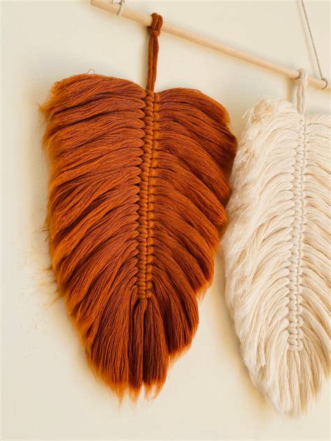 Macrame Feather Macrame Leaf Wall Hanging Handmade Beige And