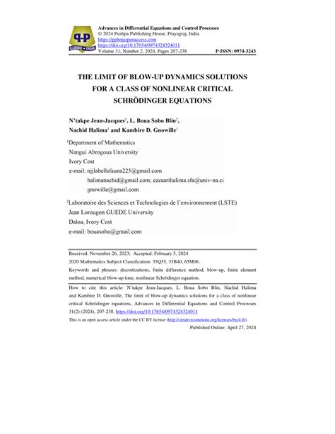 Pdf The Limit Of Blow Up Dynamics Solutions For A Class Of Nonlinear Critical SchrÖdinger