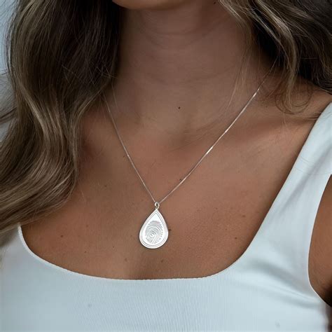 Fingerprint Teardrop Necklace With Secret Message Sterling Silver