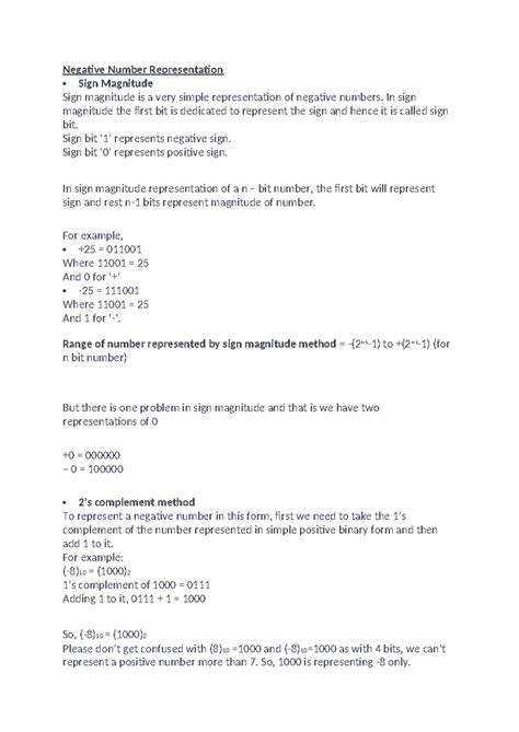 Number Representation In Sign Magnitude The First Bit Is Dedicated To