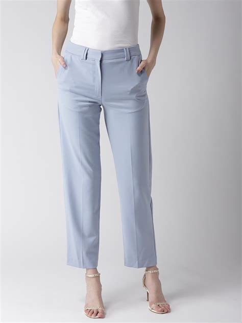 Buy Marks And Spencer Women Blue Straight Fit Solid Regular Trousers
