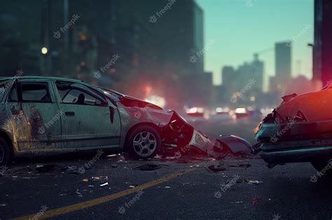 premium photo car accident collision on the road render 3d