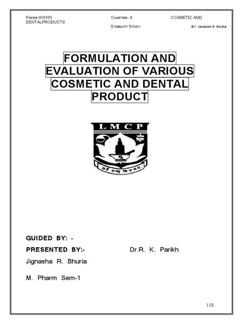 7 Formulation And Evaluation Of Cosmetic Pdts Pdf Shampoo Cosmetics