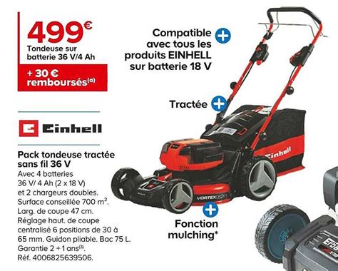 Promo Tondeuse Tractée Sur Batterie Sans Fil 36v Einhell chez Castorama