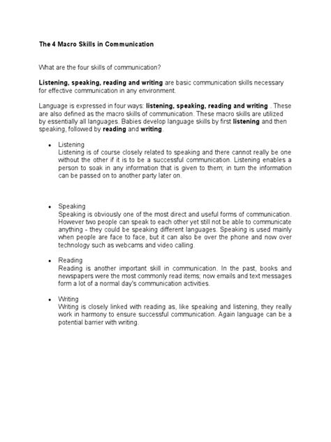 The 4 Macro Skills In Communication Pdf