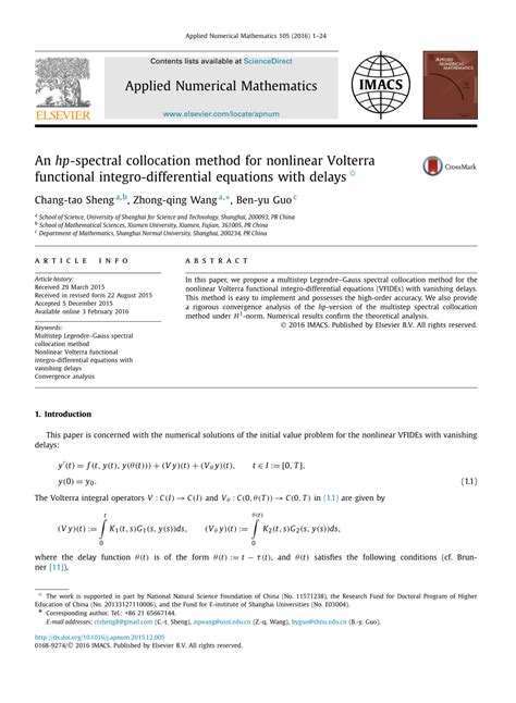 Pdf An Hp Spectral Collocation Method For Nonlinear Volterra Functional Integro Differential