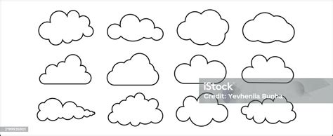 구름의 선 벡터 아이콘 집합입니다 하늘의 모양 날씨 앱 또는 클라우드 스토리지에 대한 간단한 그림 흑인과 백인 0명에 대한 스톡 벡터 아트 및 기타 이미지 Istock