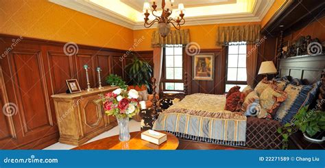 Classical Bedroom With Wooden Decoration Stock Image Image Of Flower