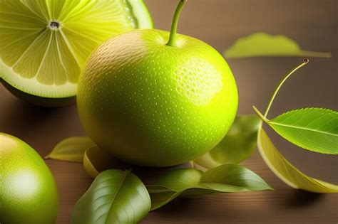 Premium Ai Image Lime Green Citrus Fruit Generative Ai