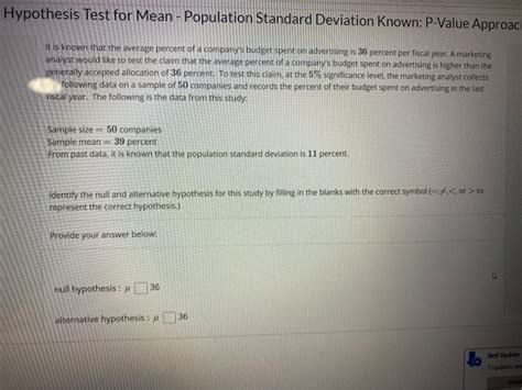 Solved Hypothesis Test For Mean Population Standard