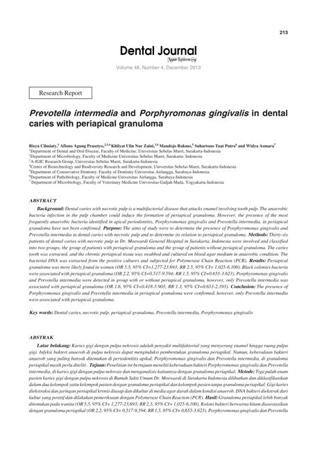 Pdf Prevotella Intermedia And Porphyromonas Gingivalis In Dental