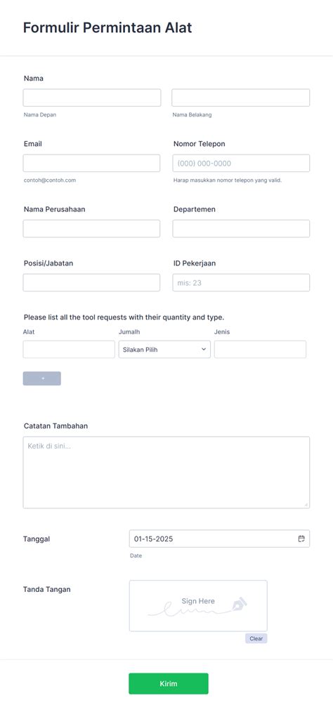 Formulir Permintaan Alat Template Formulir Jotform