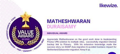 Matheshwaran D On Linkedin Individualaward Team Thankyou Likewize