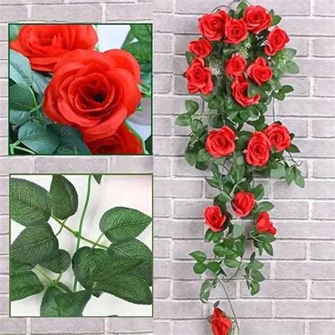 1pc Artificial Rose Vine Wall Mounted Faux Flower Vine Plastic Vine