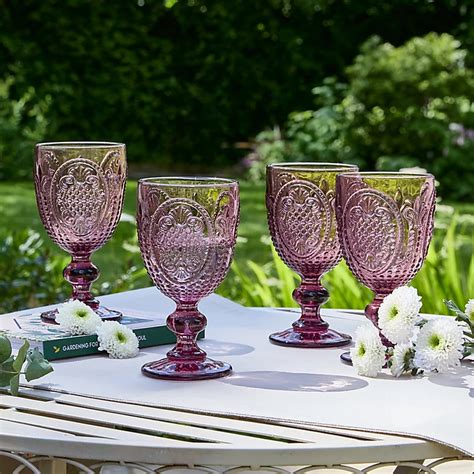 Set Of 4 Vintage Pink Drinking Wine Glass Goblets Wedding Decorations