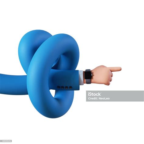 3d 렌더링 파란색 소매에 만화 캐릭터 매듭 손은 방향을 보여줍니다 바로 포인트 지원 개념 흰색 배경에 격리된 비즈니스 클립