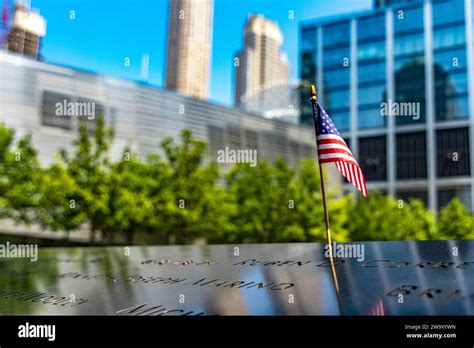 Mural Waterfall And American Flag At The Site Of The Twin Towers In