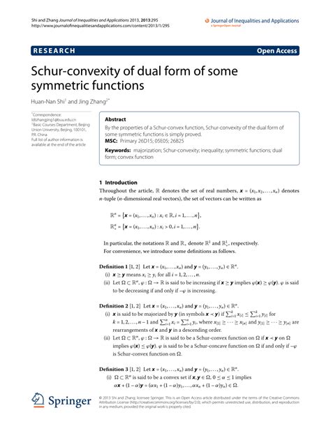 Pdf Schur Convexity Of Dual Form Of Some Symmetric Functions