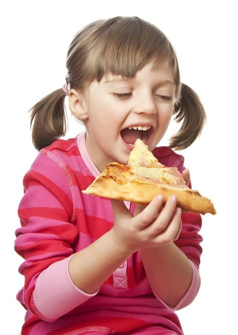 Petite Fille Heureuse Mangeant De La Pizza Photo Stock Image Du