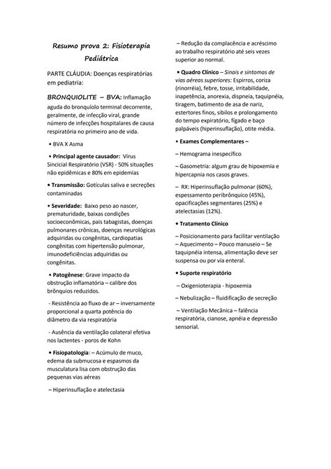 SOLUTION Doen As Respirat Rias Em Pediatria Fisioterapia Pedi Trica