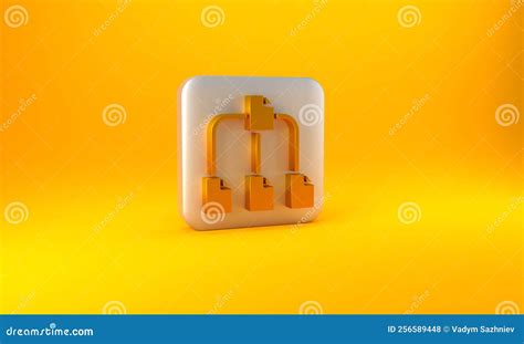 Gold Folder Tree Icon Isolated On Black Background Computer Network