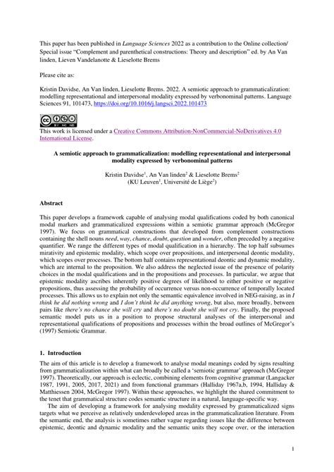 Pdf A Semiotic Approach To Grammaticalization Modelling Representational And Interpersonal