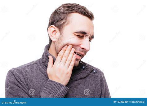 Knappe Jonge Mens Die Aan Tandpijn Close Up Wat Betreft Zijn Wang