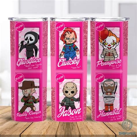 Horror Characters 20oz Tumbler Wrap Png Halloween Horror Png Halloween Png Pink Doll Png