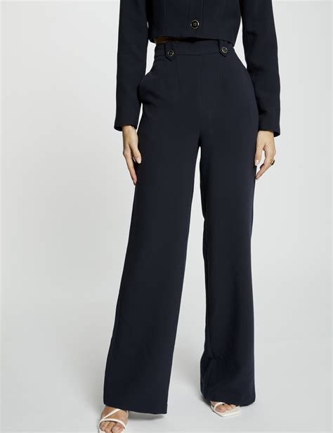 Wide Leg Trousers Navy Ladies Morgan