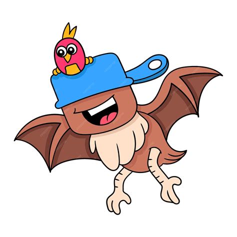 Chauve Souris Volant Avec Poussin Oiseau Doodle Icône Image Kawaii