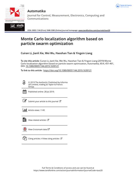 Monte Carlo Localization Algorithm Based On Particle Swarm Optimization Pdf Applied