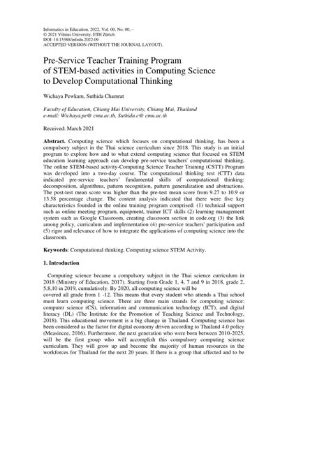 Pdf Pre Service Teacher Training Program Of Stem Based Activities In Computing Science To