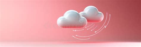 Two White 3d Cloud Icons Connected With Arrows Symbolizing Data Flow