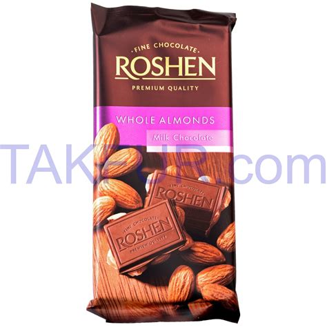 Шоколад Roshen молочный с целым миндалем 90г купить онлайн с доставкой