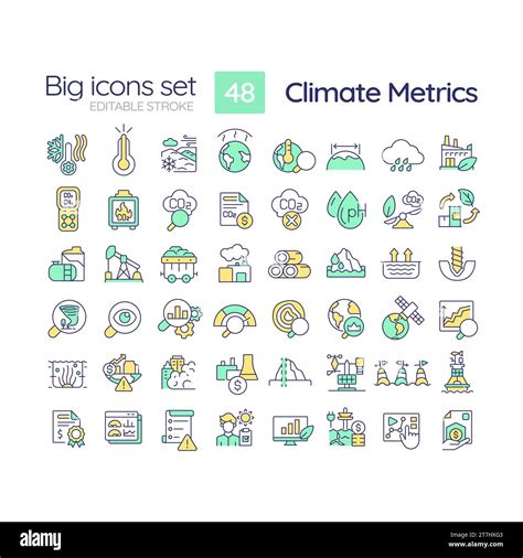 Editable Multicolor Big Icons Set For Climate Metrics Stock Vector