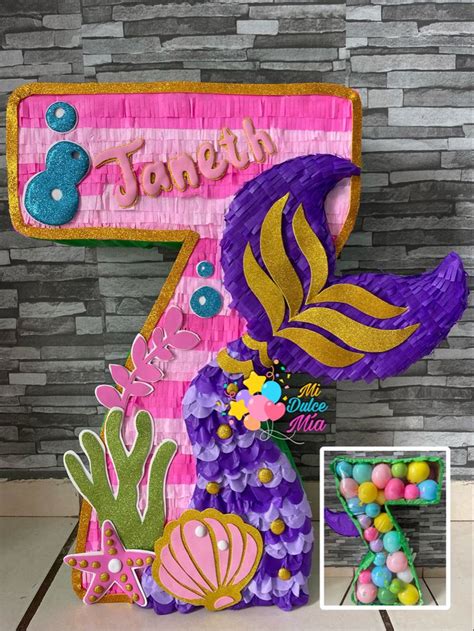 Piñata número 7 con cola en relieve globos y pelotas by midulcemiaa